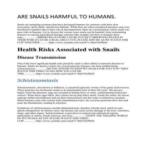 ARE SNAILS HARMFUL TO HUMANS OR ARE THE BENEFICIAL TO HUMANS..docx