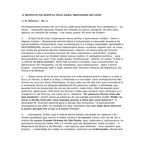 Carta de Benedito Ballouk aos IIr:. do GOSP | PDF