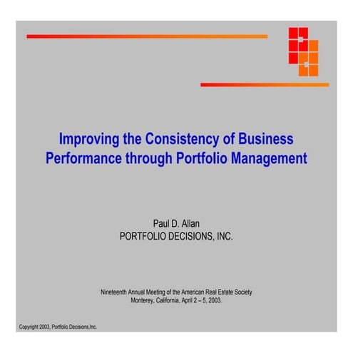 Improving Consistency of Business Performance Through Portfolio ...