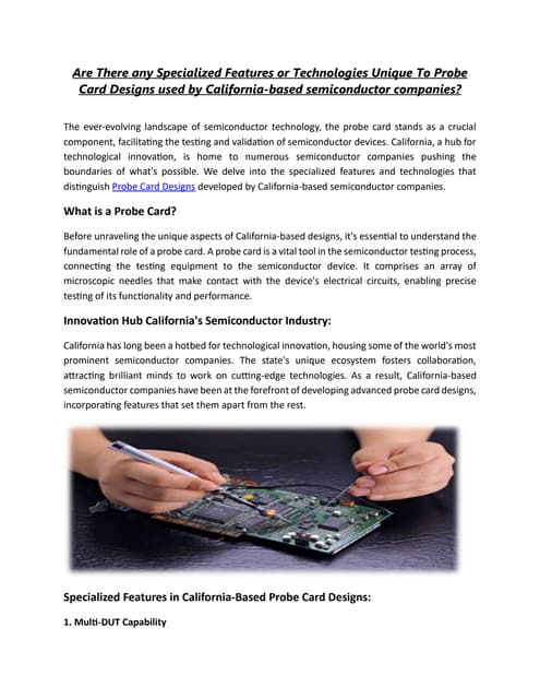 Exploring The World of Probe Card Design in California | PDF ...