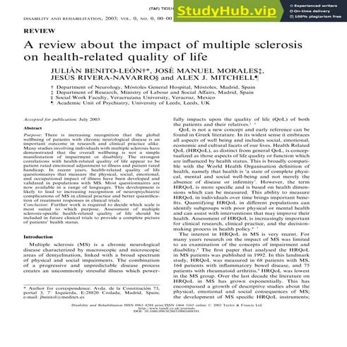 A Review About The Impact Of Multiple Sclerosis On Health-Related ...