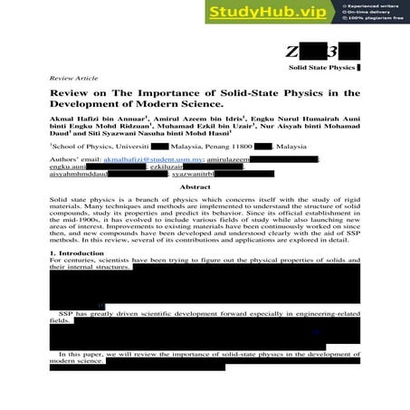 A Review Article On The Roles Of Solid State Physics In The Modern Science Development | PDF