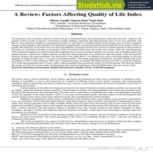 A Review Factors Affecting Quality Of Life Index | PDF