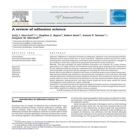 A Review of Adhesion Science (Sally J. Marshall) | PDF