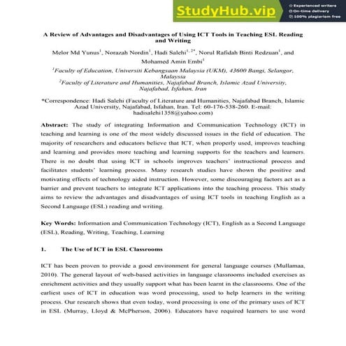 A Review Of Advantages And Disadvantages Of Using ICT Tools In Teaching ESL Reading And Writing ...
