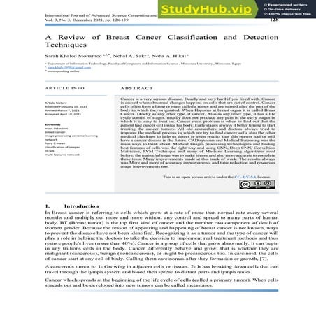 EARLY DETECTION AND CLASSIFICATION OF BREAST CANCER USING MAMMOGRAMS ...