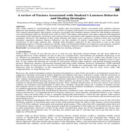 A review of factors associated with student’s lateness bahavior and ...