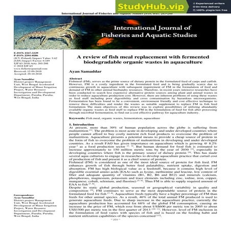 A Review Of Fish Meal Replacement With Fermented Biodegradable Organic ...