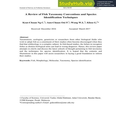 A Review Of Fish Taxonomy Conventions And Species Identification ...