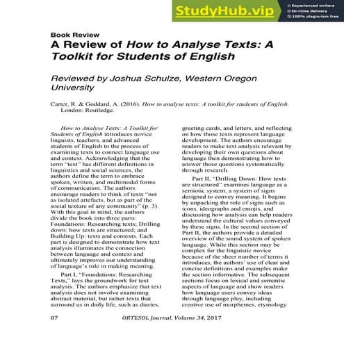 A Review Of How To Analyse Texts A Toolkit For Students Of English | PDF