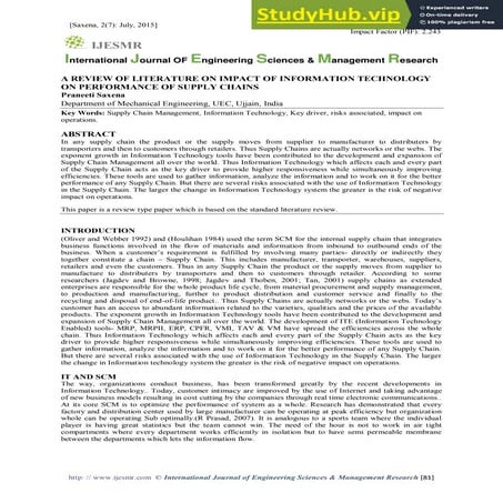 A REVIEW OF LITERATURE ON IMPACT OF INFORMATION TECHNOLOGY ON ...