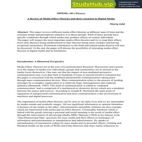A Review Of Media Effect Theories And Their Extension To Digital Media ...