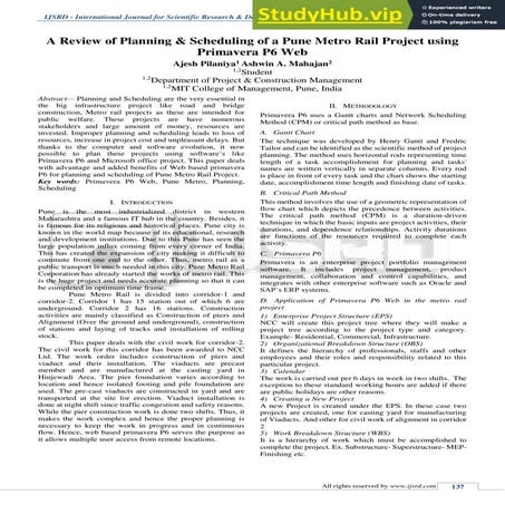 A Review Of Planning Scheduling Of A Pune Metro Rail Project Using ...