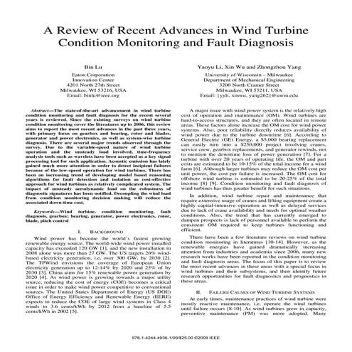 A Review Of Recent Advances In Wind Turbine Condition Monitoring And Fault Diagnosis Pdf