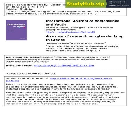 A Review Of Research On Cyber-Bullying In Greece | PDF
