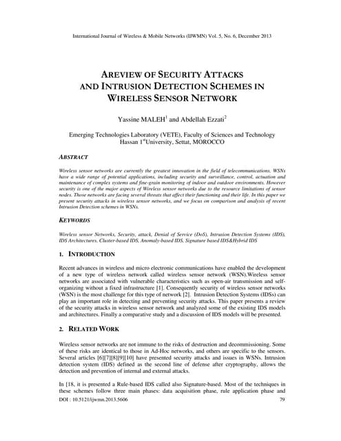 A Review Of Security Attacks And Intrusion Detection Schemes In Wireless Sensor Network Pdf