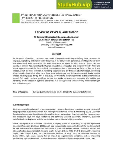 A Conceptual Model Of Service Quality And Its Implications For Future Research | PDF