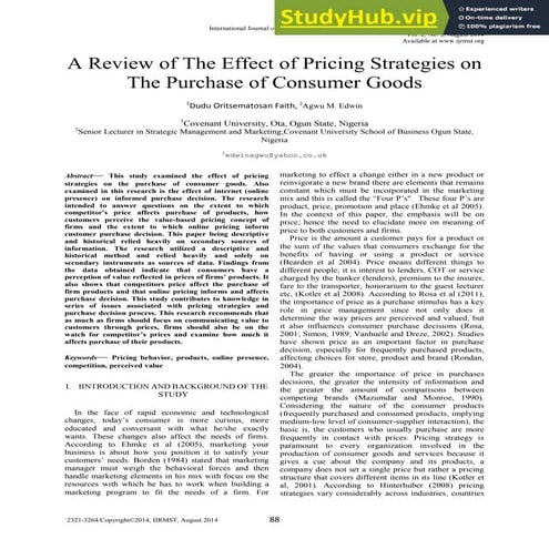 A Review Of The Effect Of Pricing Strategies On The Purchase Of Consumer Goods | PDF