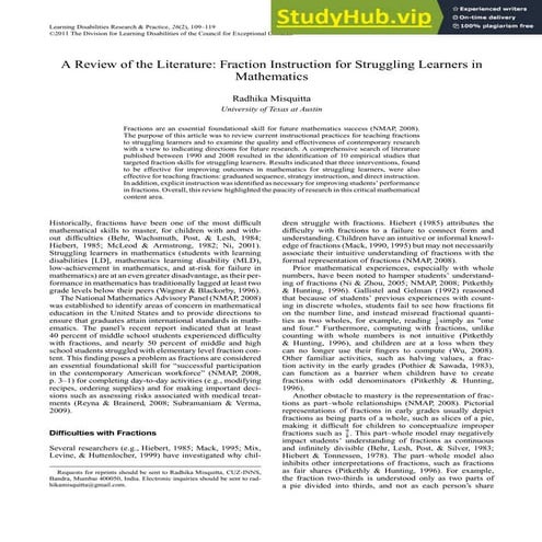 A Review Of The Literature Fraction Instruction For Struggling Learners ...