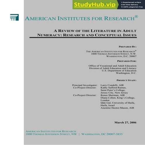 A Review Of The Literature In Adult Numeracy Research And Conceptual ...