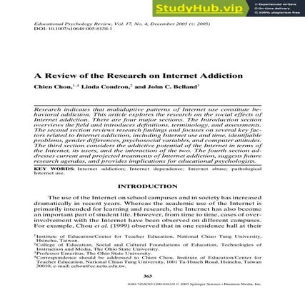 A Review Of The Research On Internet Addiction | PDF