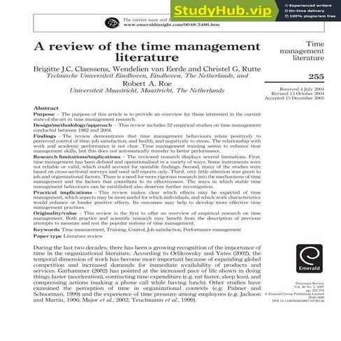 A Review Of The Time Management Literature | PDF
