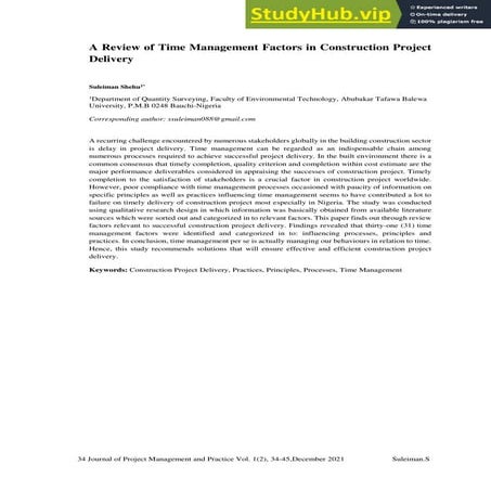 A Review Of Time Management Factors In Construction Project Delivery | PDF