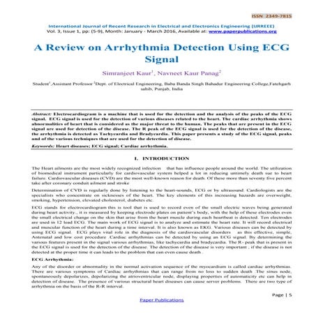 Classification Of Arrhythmia From Ecg Signals Using Matlab