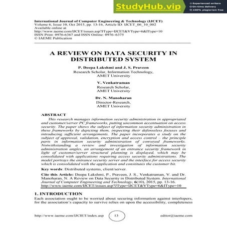 A REVIEW ON DATA SECURITY IN DISTRIBUTED SYSTEM | PDF | Databases ...