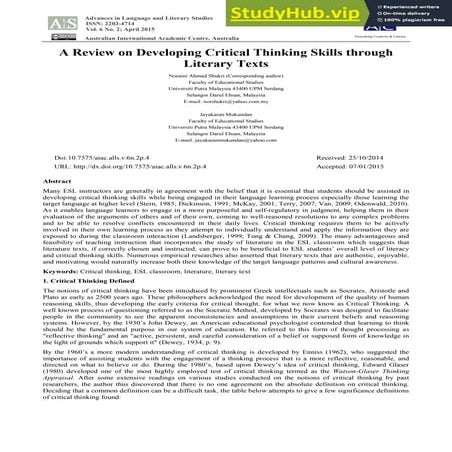 A Review On Developing Critical Thinking Skills Through Literary Texts ...