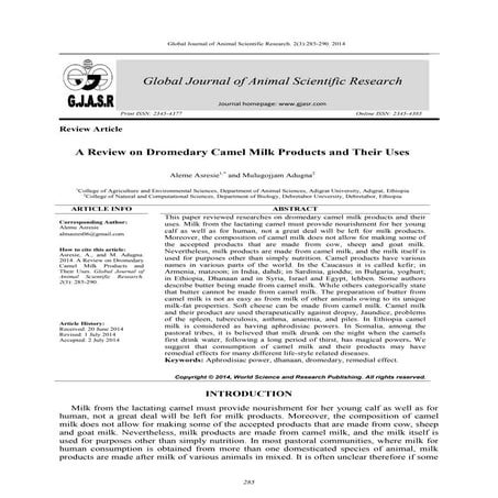 A review on dromedary camel milk products and their uses | PDF