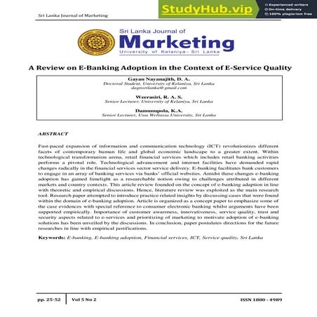 A Review On E-Banking Adoption In The Context Of E-Service Quality | PDF