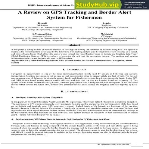 A Review On GPS Tracking And Border Alert System For Fishermen | PDF