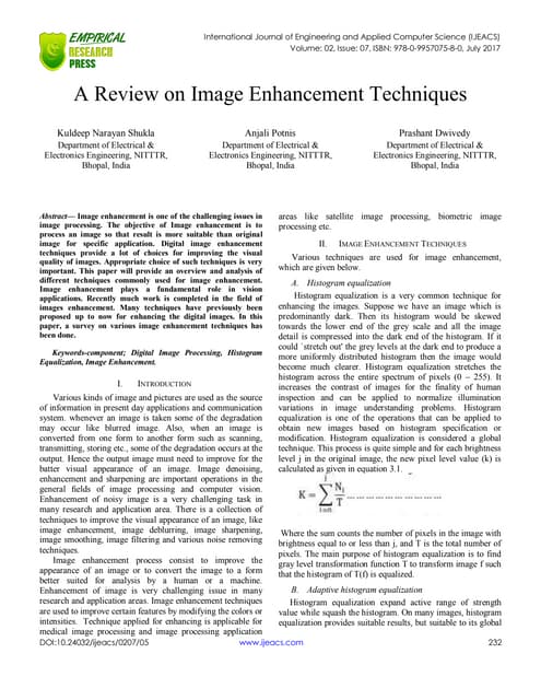 Analysis Of Image Enhancement Techniques Using Matlab Pdf Photo Editing Software Computer
