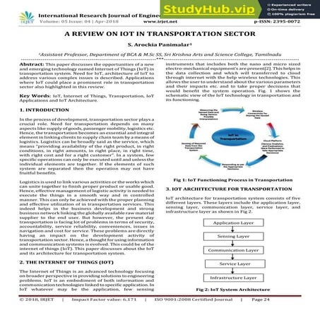 A REVIEW ON IOT IN TRANSPORTATION SECTOR | PDF