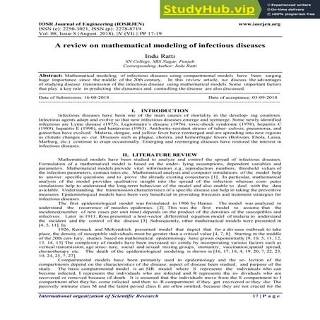 A Review On Mathematical Modeling Of Infectious Diseases Pdf
