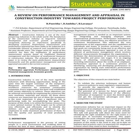A REVIEW ON PERFORMANCE MANAGEMENT AND APPRAISAL IN CONSTRUCTION ...