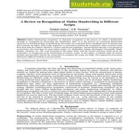 A Review On Recognition Of Online Handwriting In Different Scripts Pdf