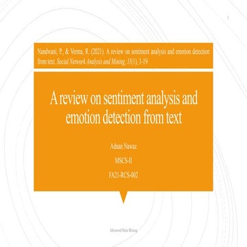 A Review On Sentiment Analysis And Emotion Detection Pptx