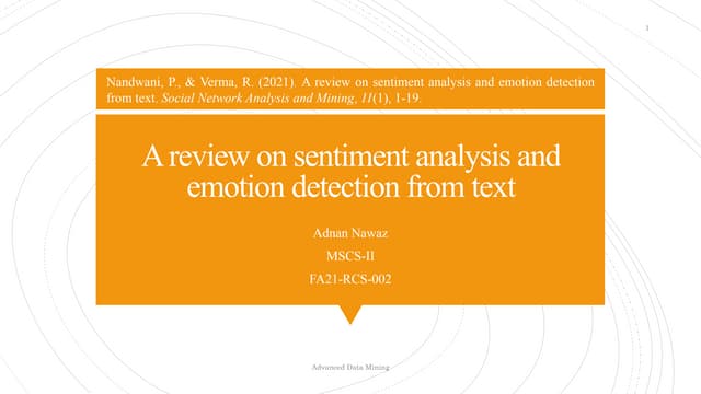 A Review On Sentiment Analysis And Emotion Detection Pptx