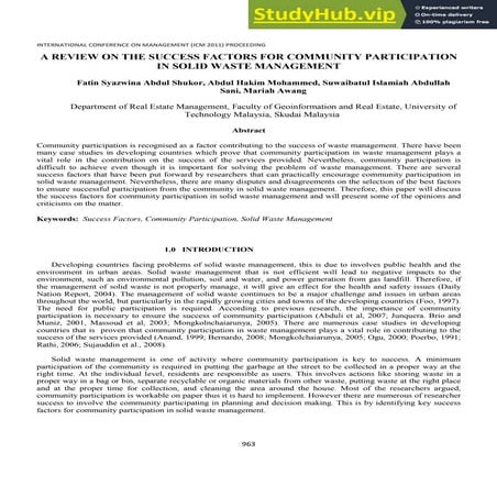 A REVIEW ON THE SUCCESS FACTORS FOR COMMUNITY PARTICIPATION IN SOLID ...