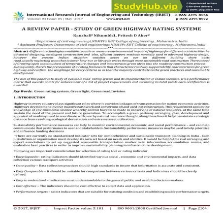 A REVIEW PAPER -STUDY OF GREEN HIGHWAY RATING SYSTEME | PDF