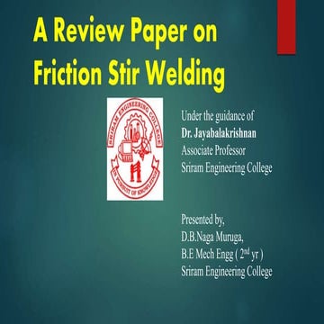 A Review Paper On Friction Stir Welding Pptx