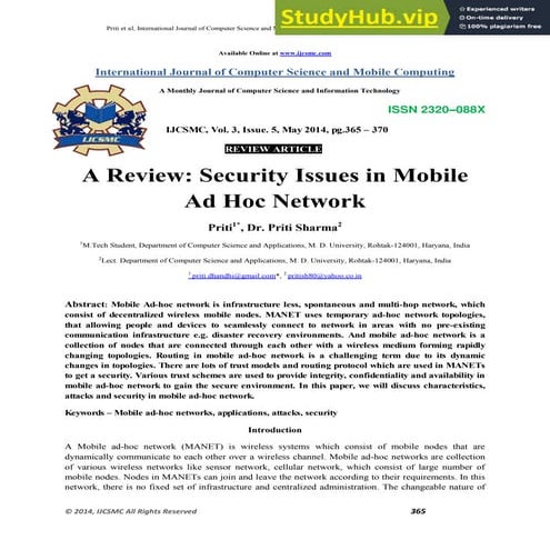 A Review Security Issues In Mobile Ad Hoc Network Pdf Free Download