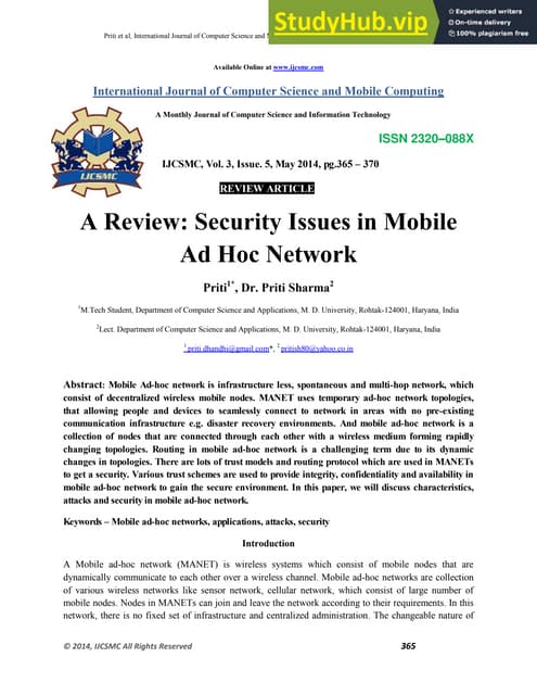A Review Security Issues In Mobile Ad Hoc Network Pdf Free Download