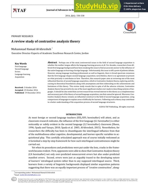 Conrastive Analysis (Hassans Edu) | PDF