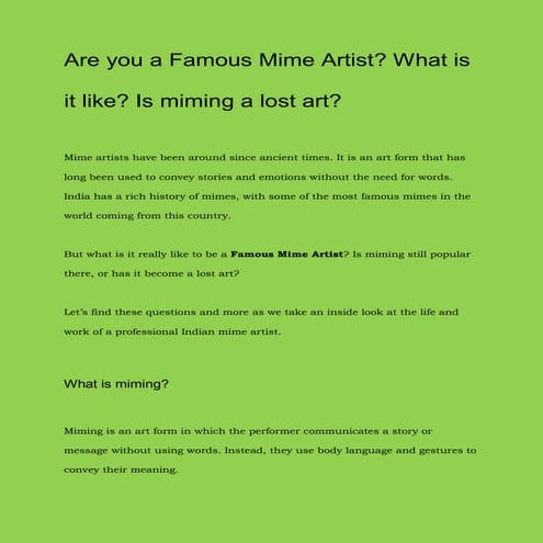 Are you a Famous Mime Artist in India_ What is it like_ Is miming a ...