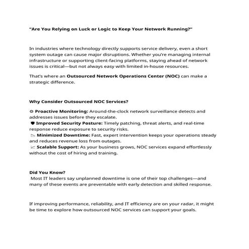 “Are You Relying on Luck or Logic to Keep Your Network Runni.docx