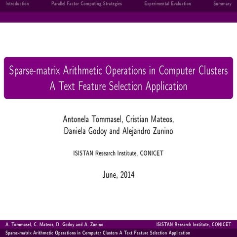 Sparse Matrix Arithmetic Operations In Computer Clusters A Text Feature