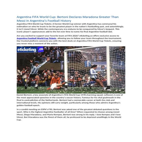 Argentina FIFA World Cup Bertoni Declares Maradona Greater Than Messi ...